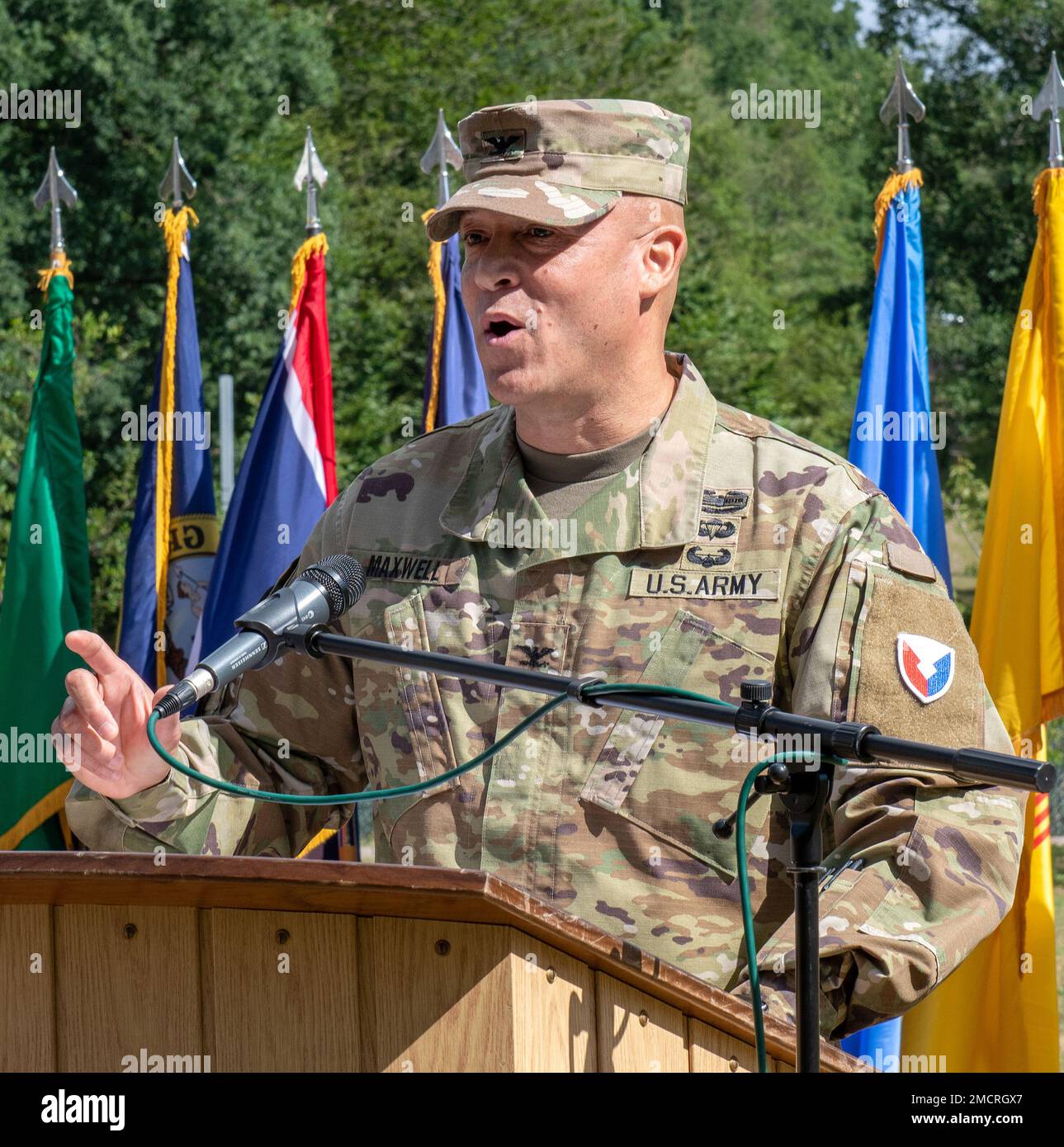 U.S. Army Col. Deon D. Maxwell Sr., USAMMC-E commander addresses the ...