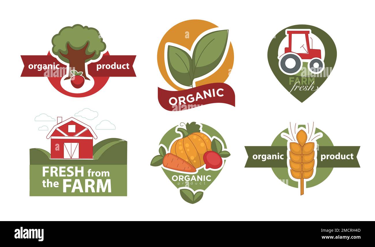 Organic product isolated icons farm food and agriculture Stock Vector ...