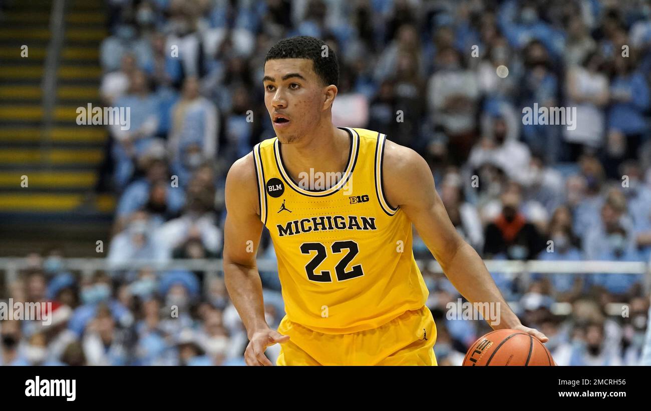 Michigan forward Caleb Houstan (22) dribbles against North Carolina ...