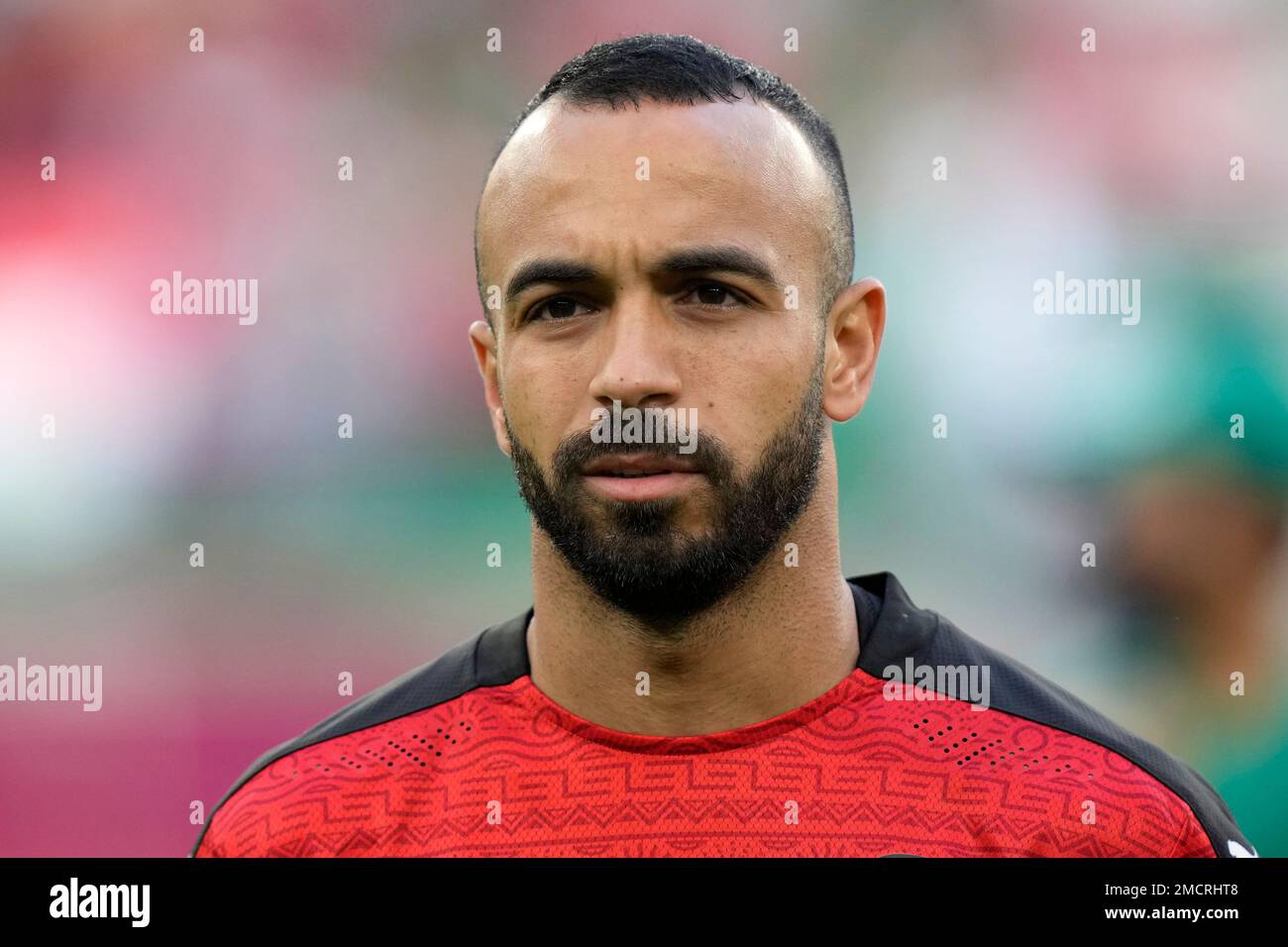 Egypt's Mohamed Afsha lines up before the Arab Cup soccer match between ...