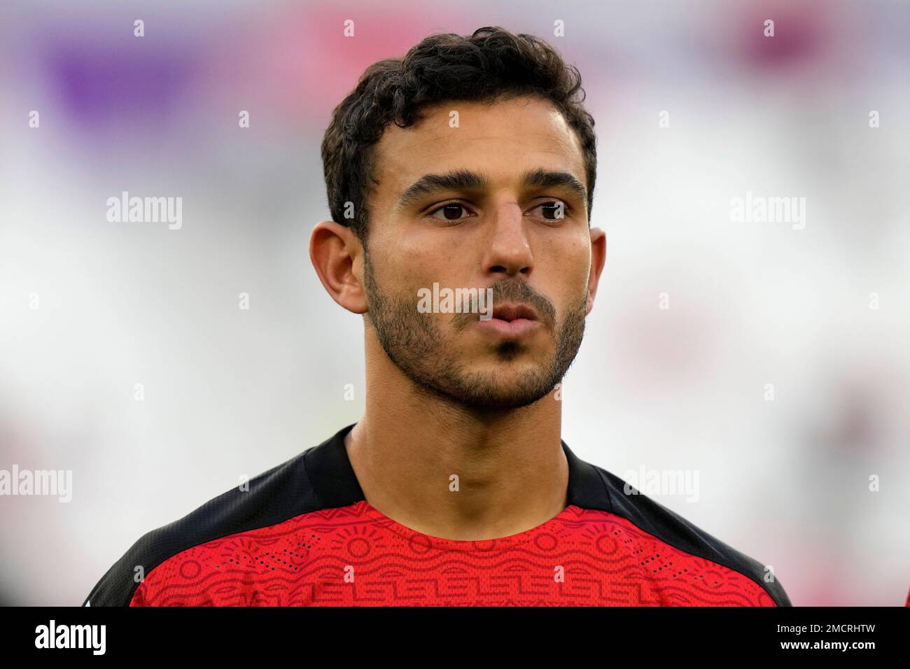 Egypt's Hamdy Fathy lines up before the Arab Cup soccer match between Egypt and Lebanon at the ...