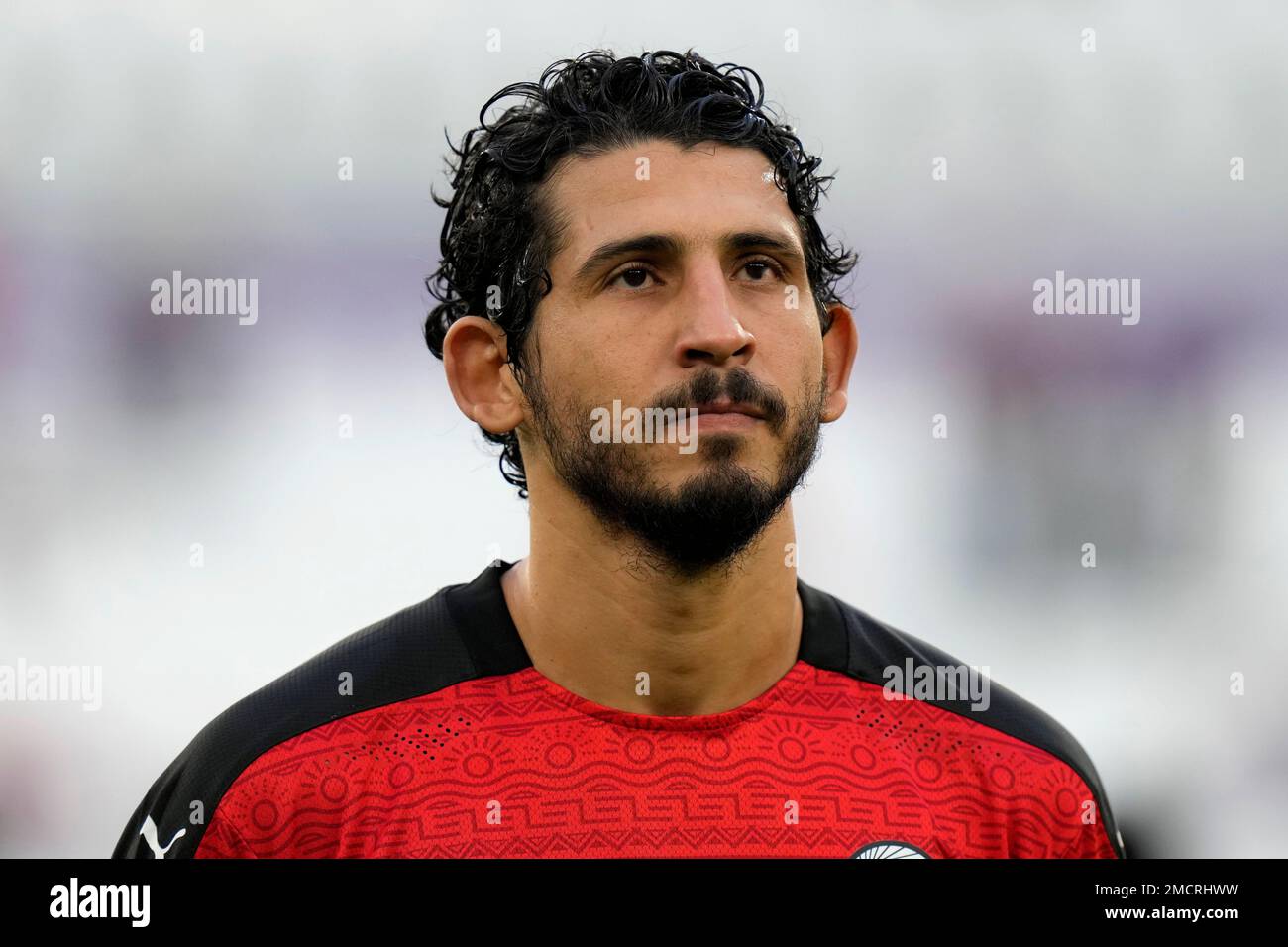 Egypt's Ahmed Hegazy lines up before the Arab Cup soccer match between ...