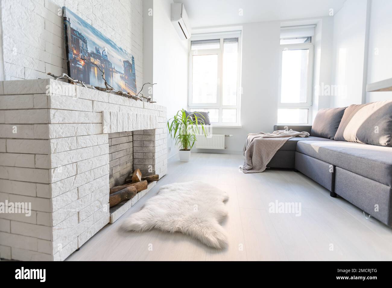 Cozy luxury modern interior design of a studio apartment in extra white ...