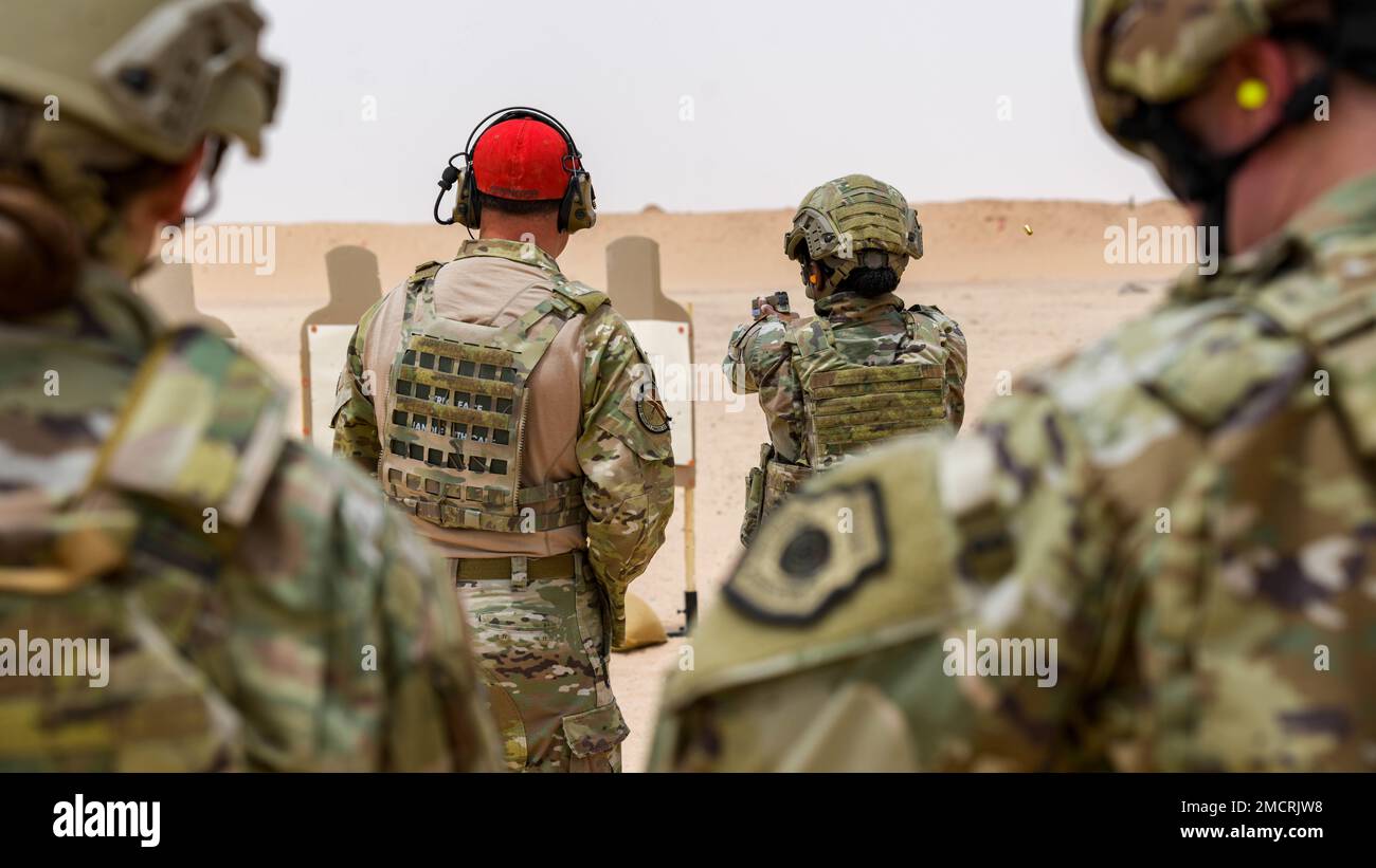 U.S. Air Force Tech Sgt. Justin Eisinger, a combat arms training and ...