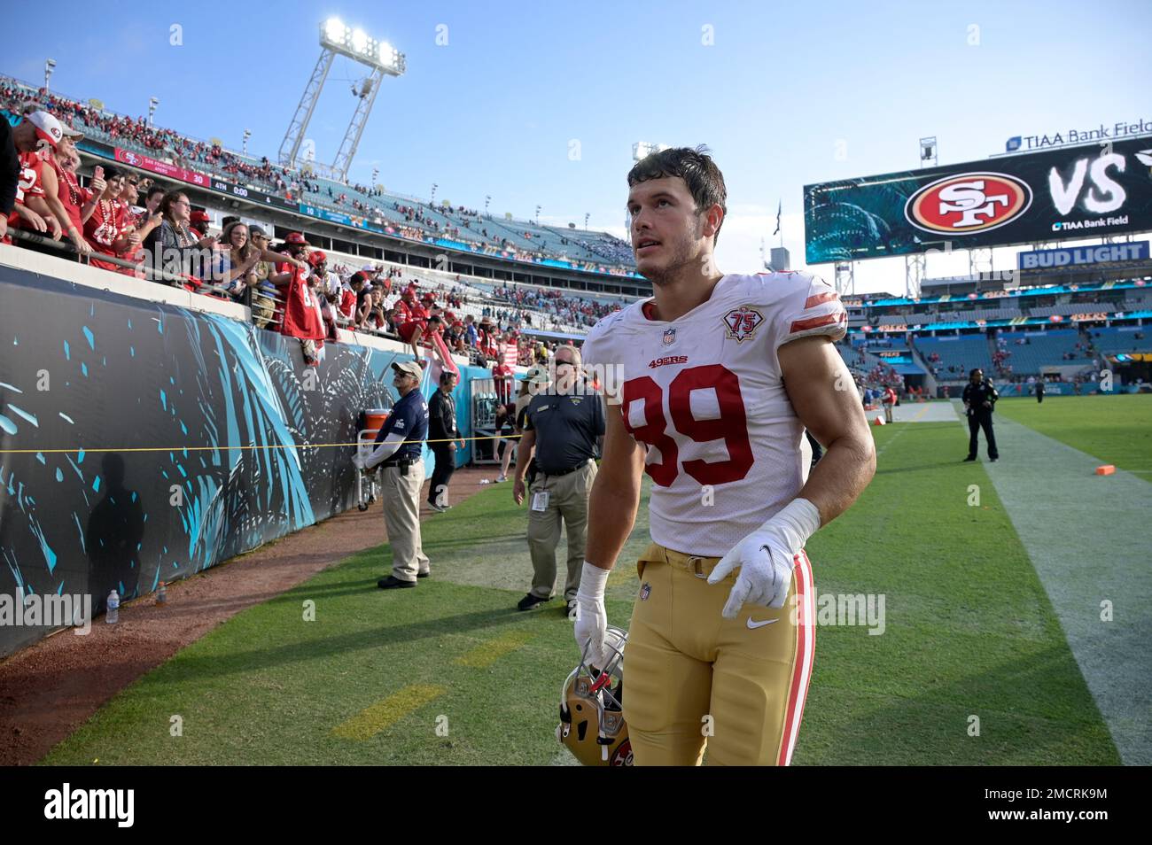 San Francisco 49ers tight end Charlie Woerner (89) leaves the field ...