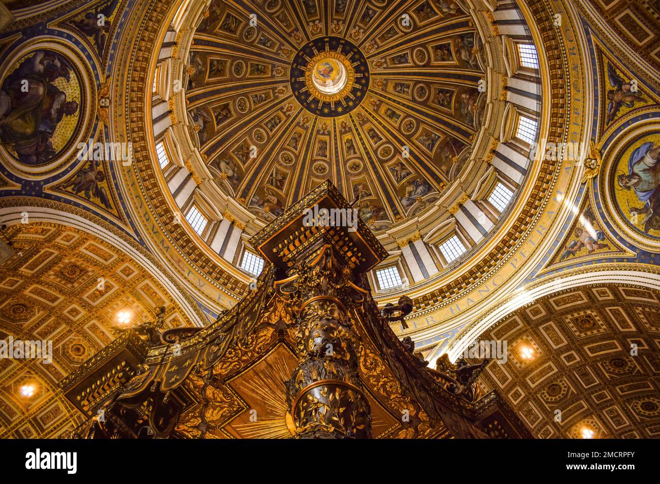 A low angle of the interior Dome and baldacchino inside St. Peter ...