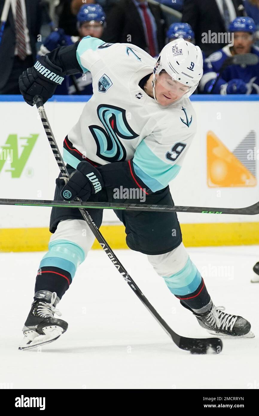 Seattle Kraken center Ryan Donato (9) skates against the Tampa Bay ...