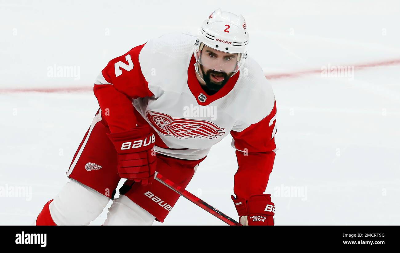Detroit Red Wings' Nick Leddy plays against the Boston Bruins during ...