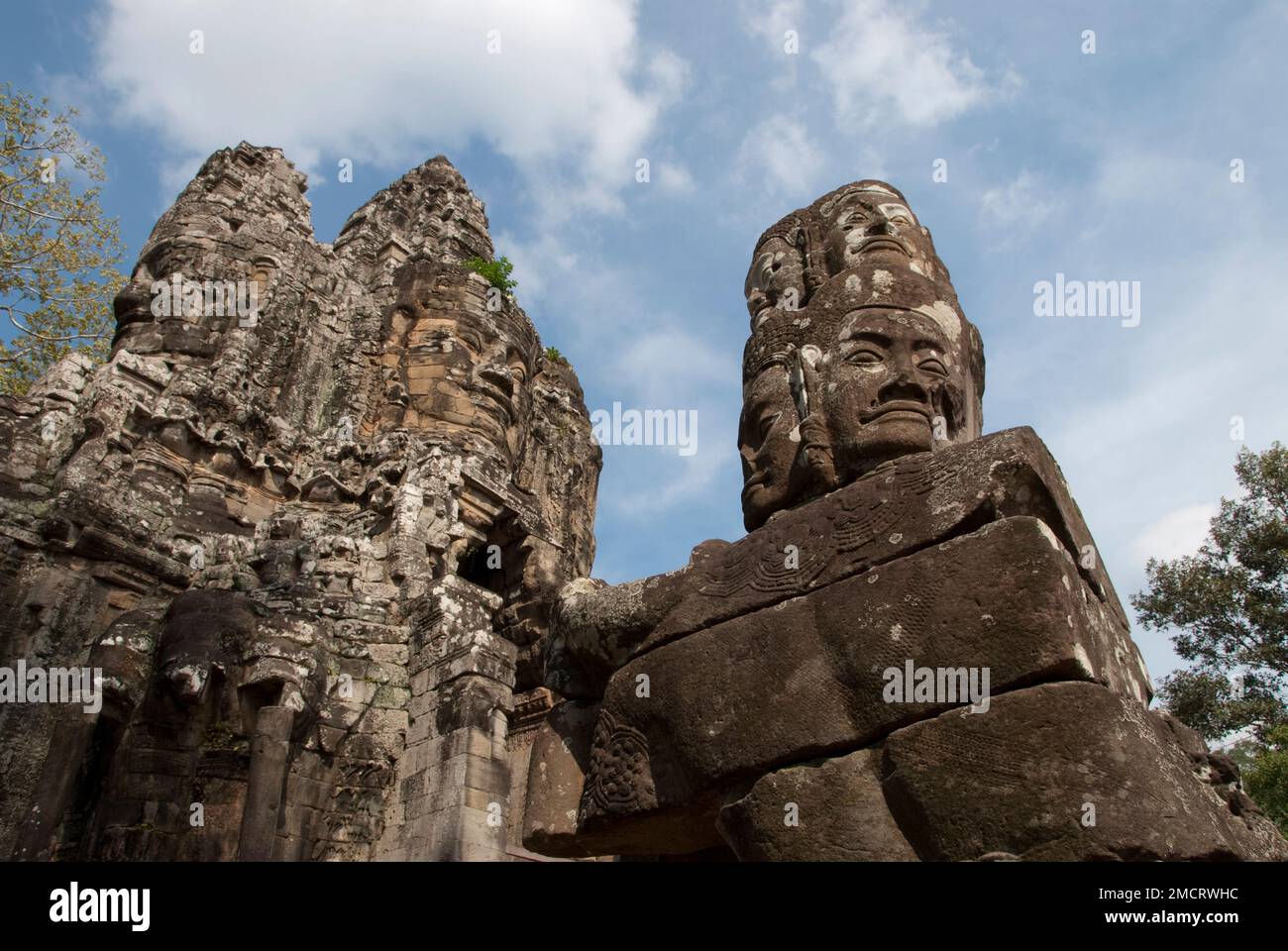 Tower with face carvings, South Gate tower, Angkor Thom temple, Angkor ...