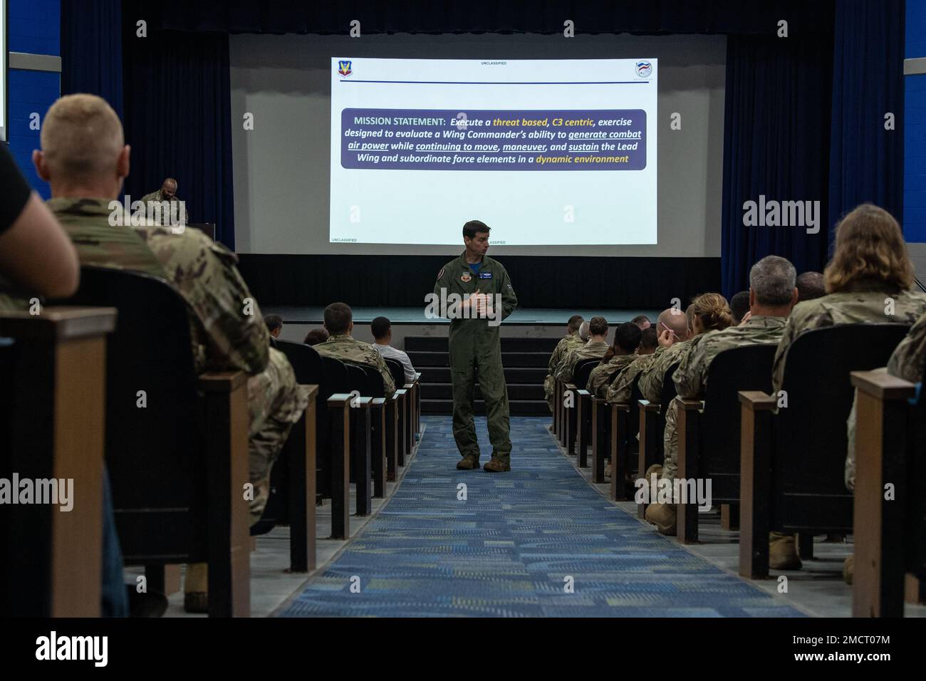U.S. Air Force Col. Russ Cook, 23rd Wing commander, speaks to Airmen at ...
