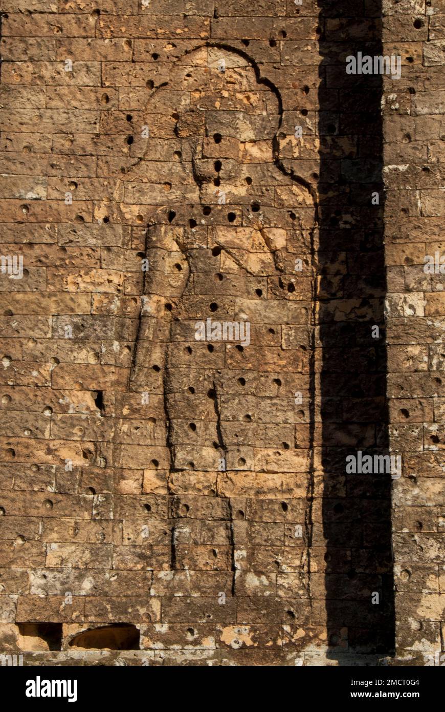 Outline of carving with holes used to lift stones during construction ...