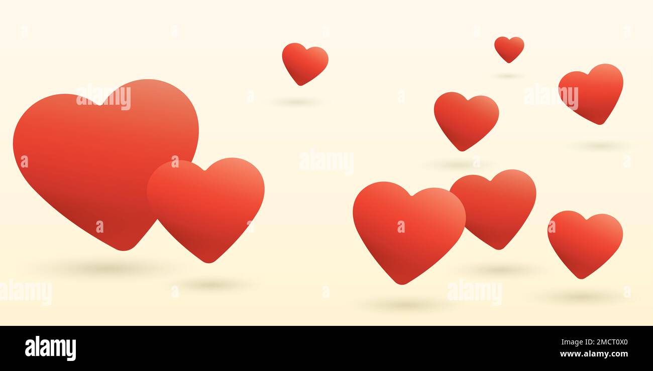 Red heart balloons floating on creamy background. Valentine's day ...