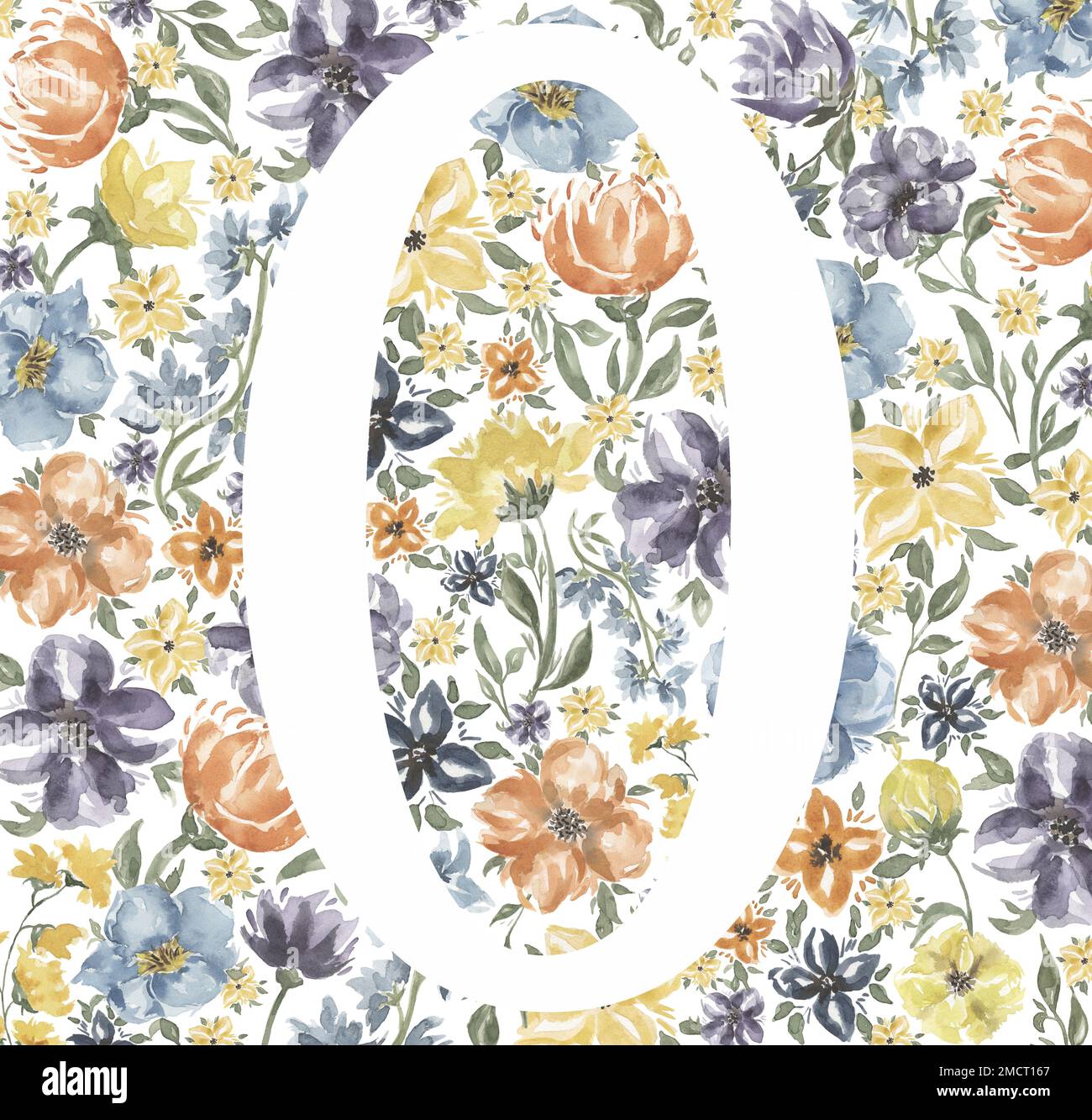 Wildflowers Numbers, Floral clipart, Watercolor Meadow Flowers Zero ...
