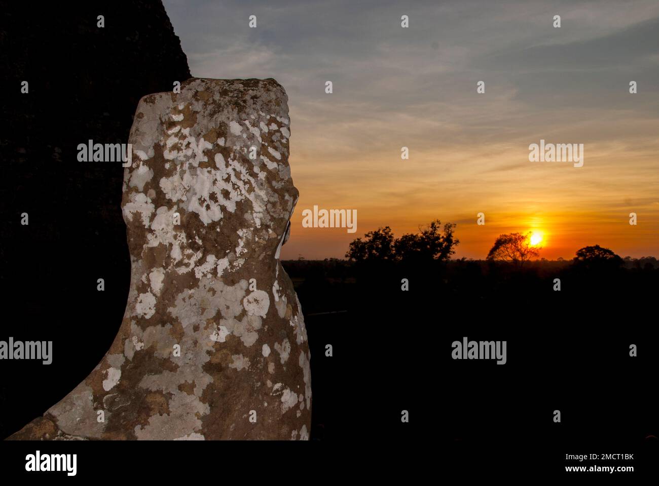 Back of lion sculpture at sunset, Pre Rup temple, Angkor complex, Siem ...
