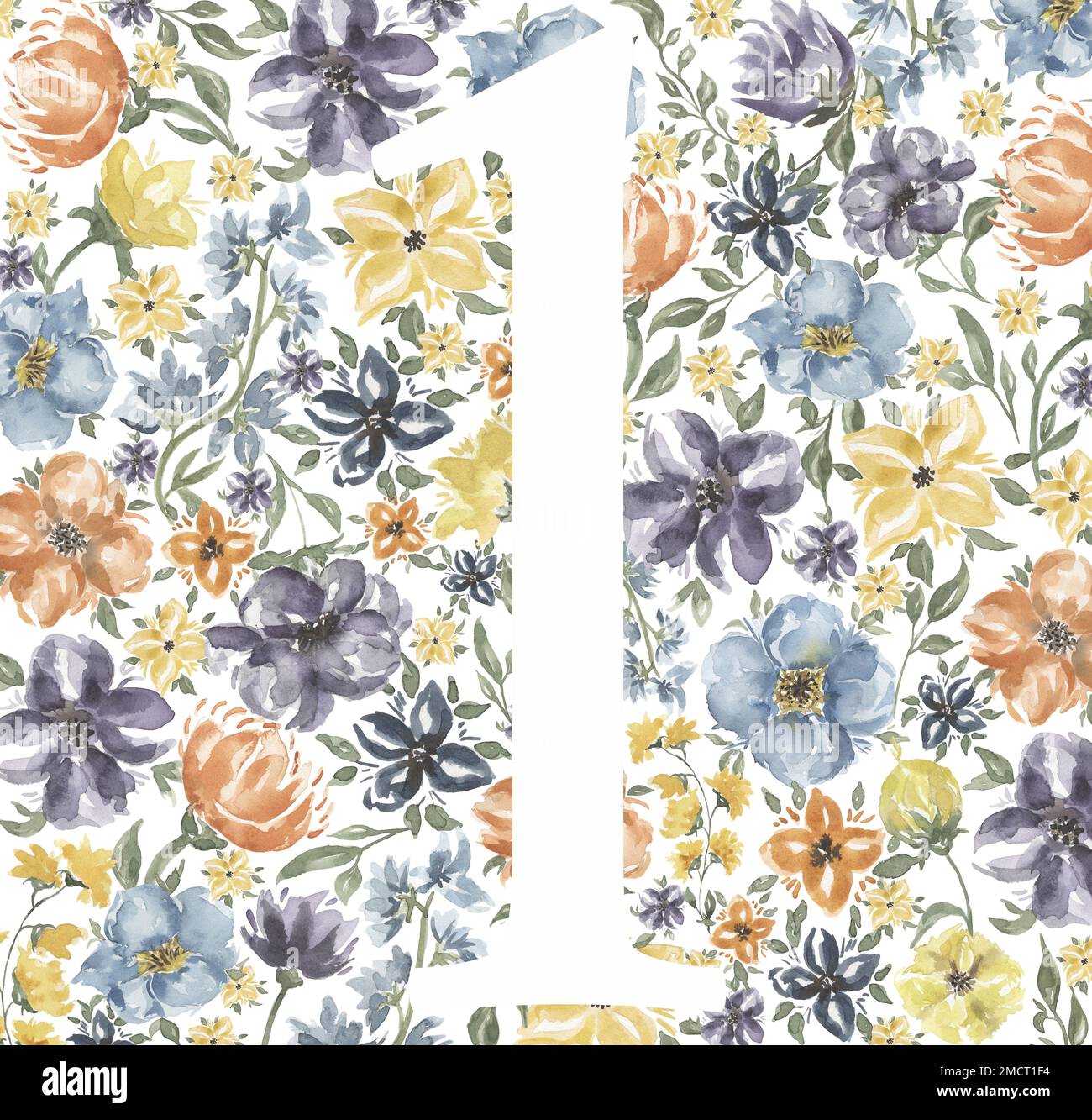 Wildflowers Numbers, Floral clipart, Watercolor Meadow Flowers One ...
