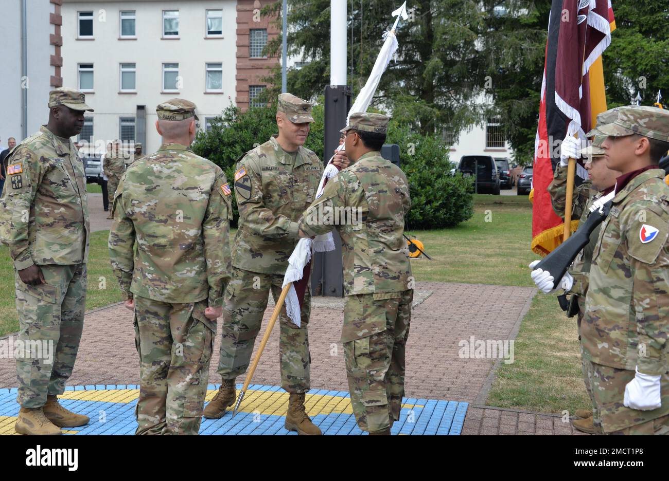 Col. Deon Maxwell passes the USAMMC-E flag to incoming senior NCO ...