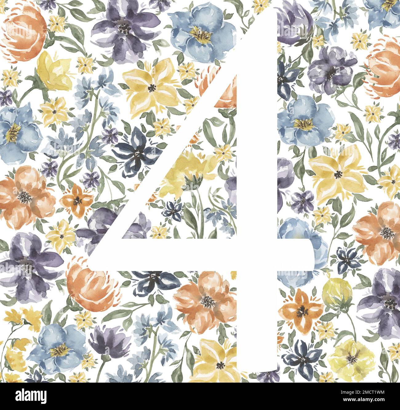 Wildflowers Numbers, Floral clipart, Watercolor Meadow Flowers Four ...
