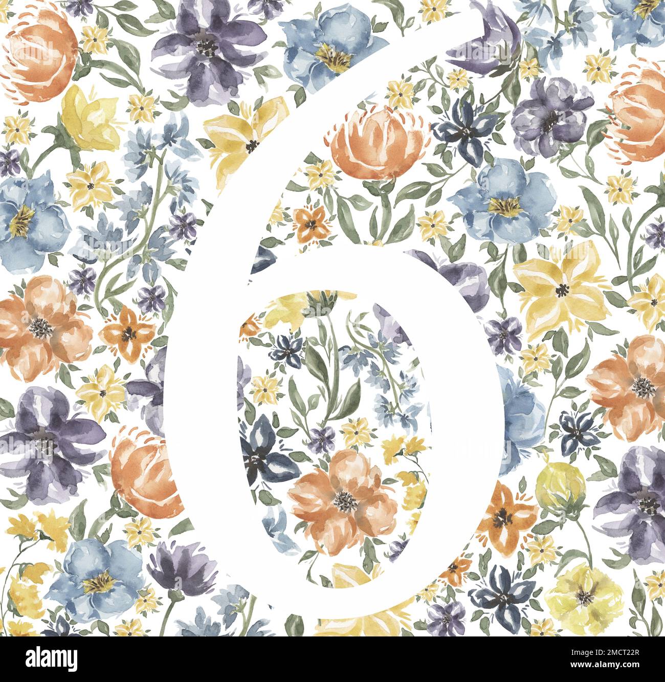 Wildflowers Numbers, Floral clipart, Watercolor Meadow Flowers Six ...