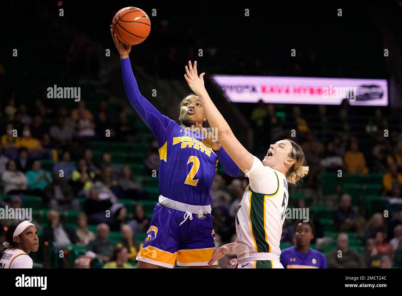 Morehead State forward Jada Claude (2) shoots as Baylor forward Caitlin ...