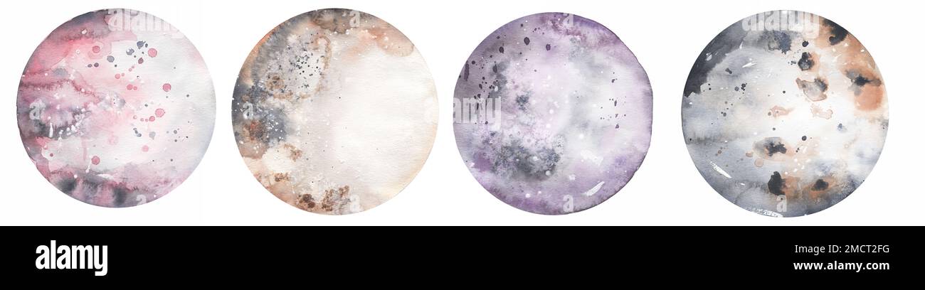 Watercolor Planets and Moon Phases Clipart, crescent clipart, Celestial ...