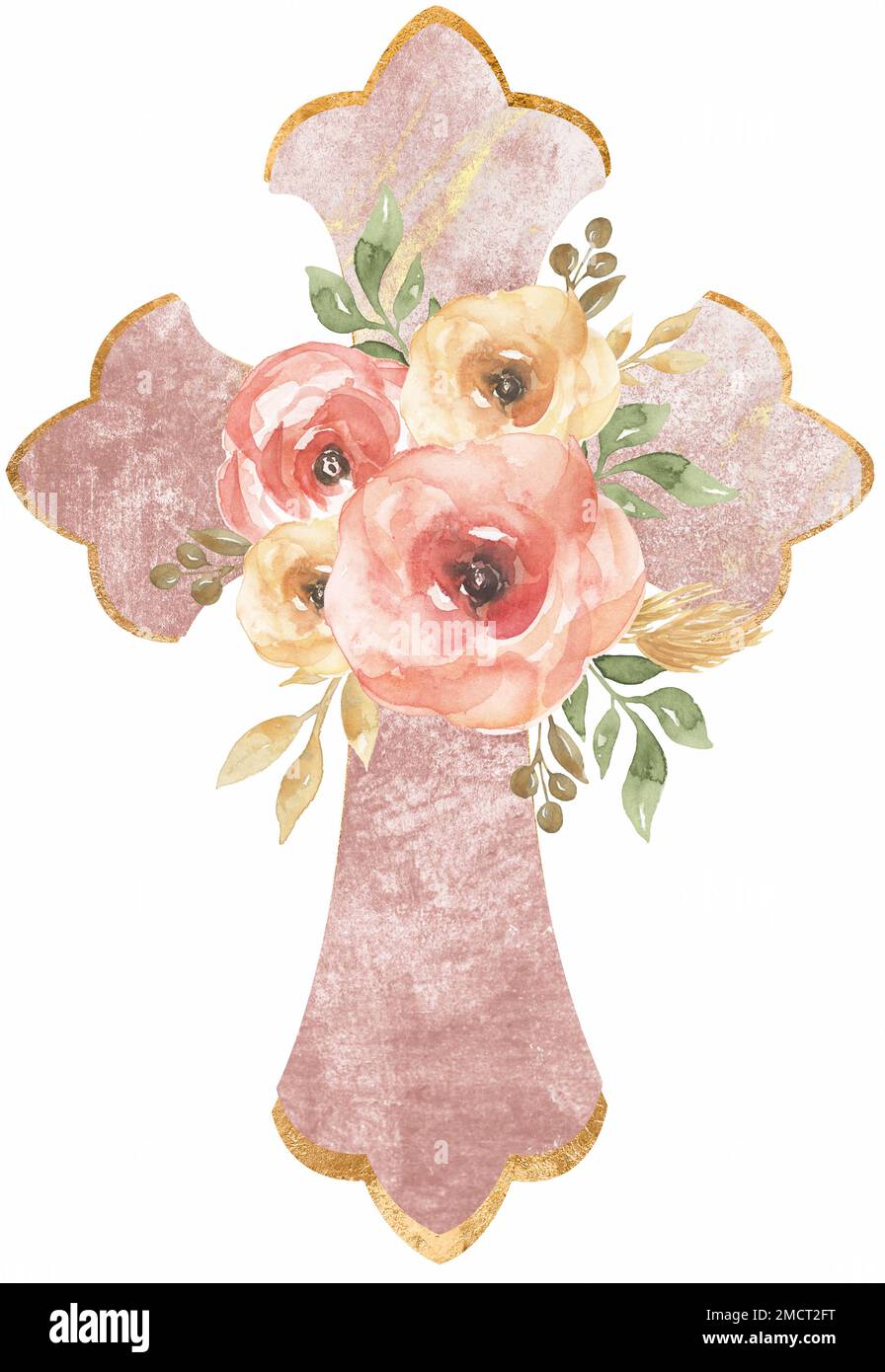 Watercolor Pink Easter Cross Clipart, Coral Peony Floral Frame Clip art ...