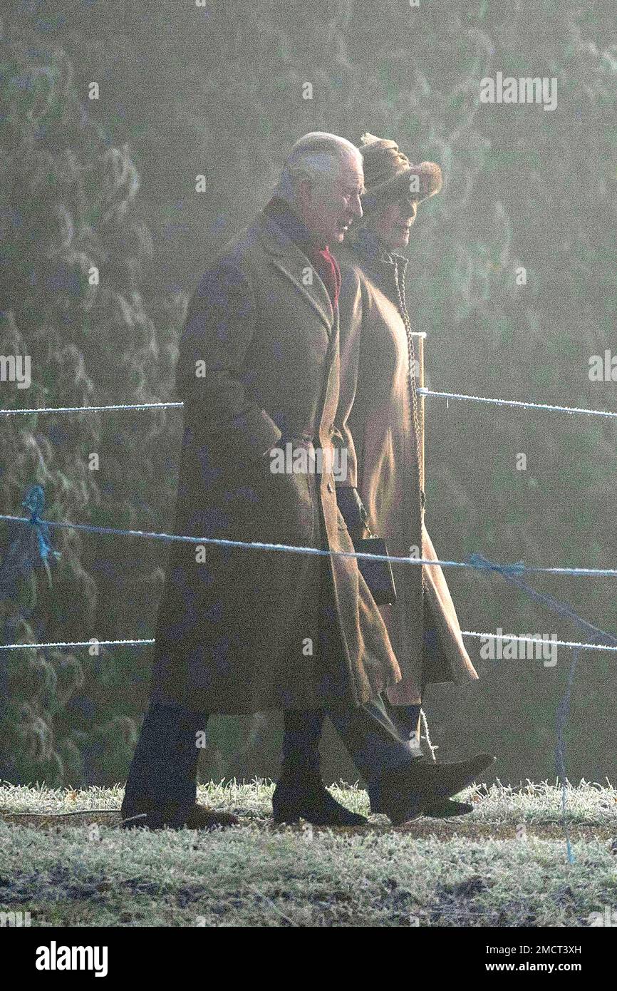 King Charles III and the Queen Consort arrive to attend a church ...