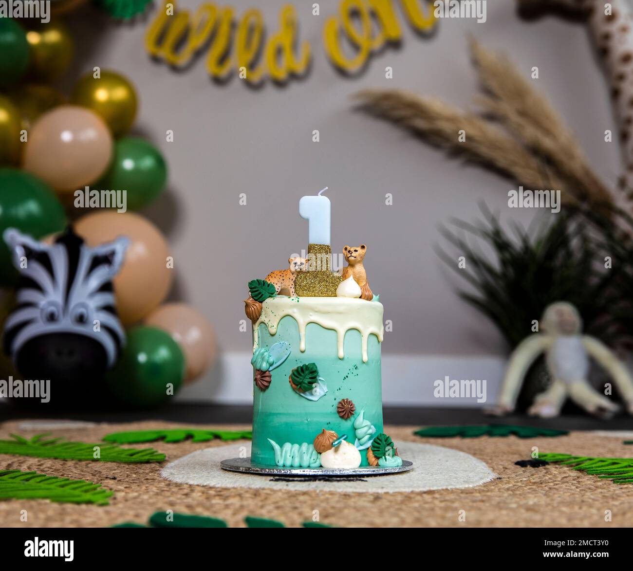 First birthday smash cake, decorative one year cake, party animal theme ...