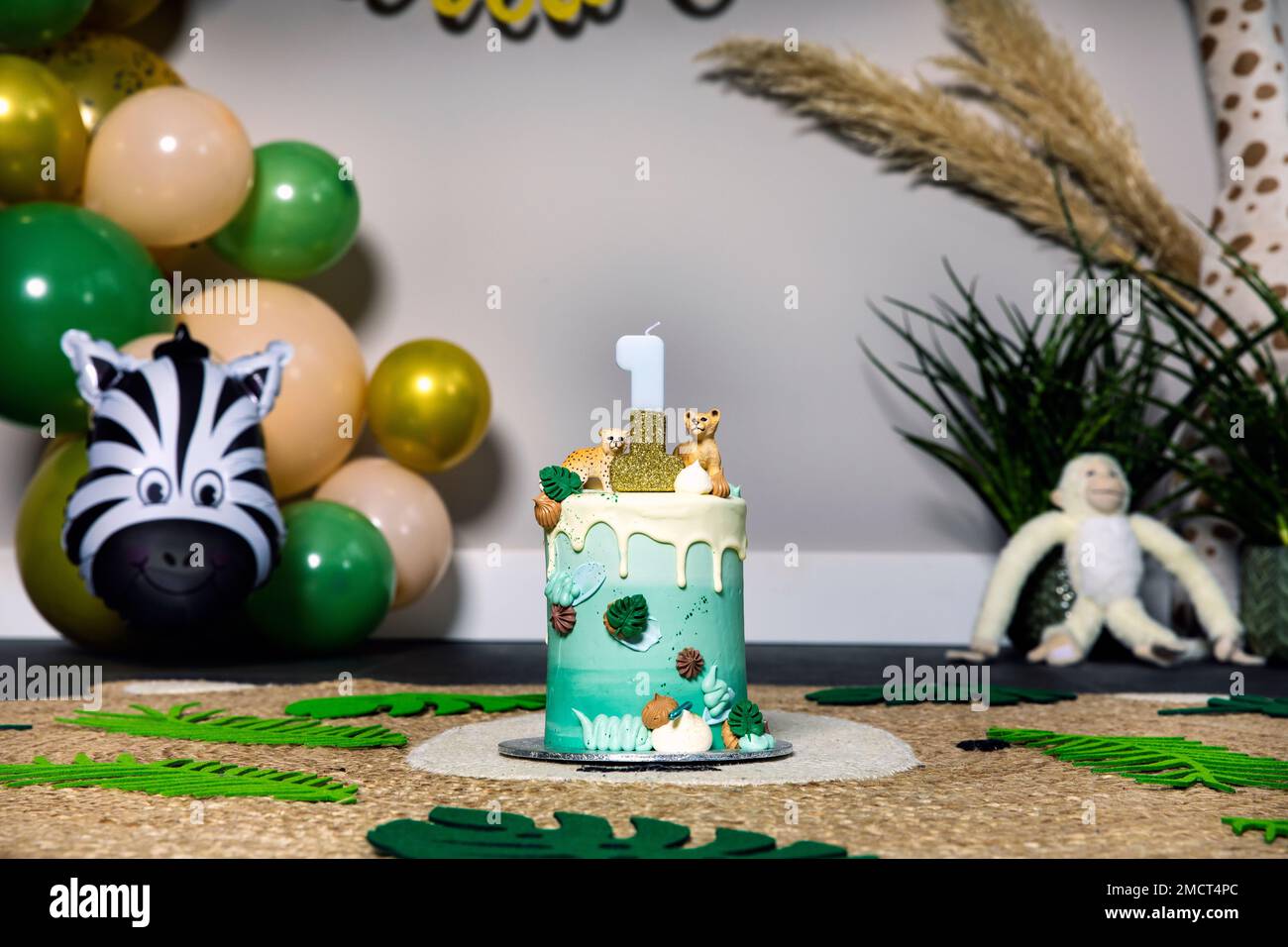 First birthday smash cake, decorative one year cake, party animal theme ...