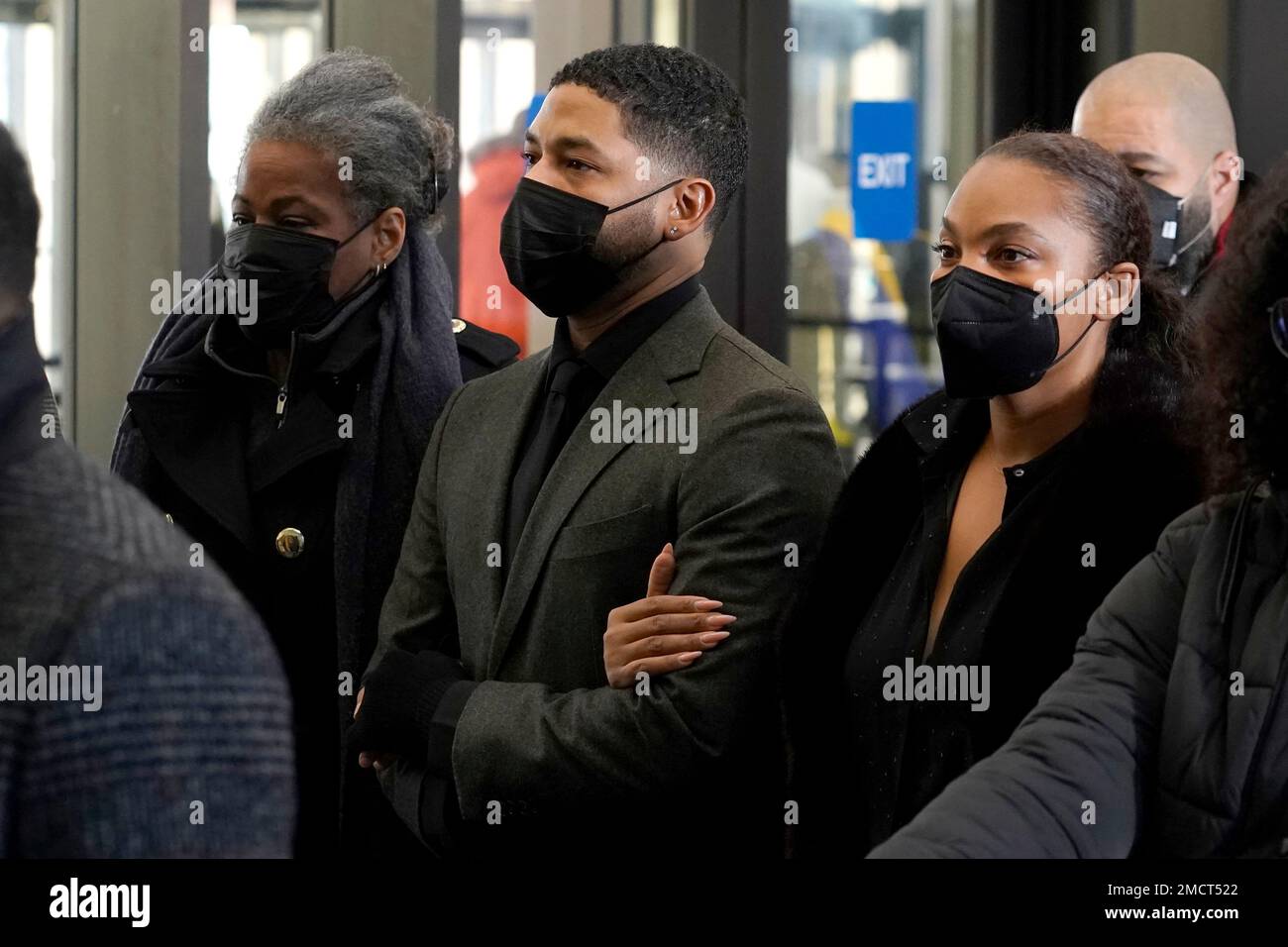 Actor Jussie Smollett, center, arrives with his mother Janet, left, and ...