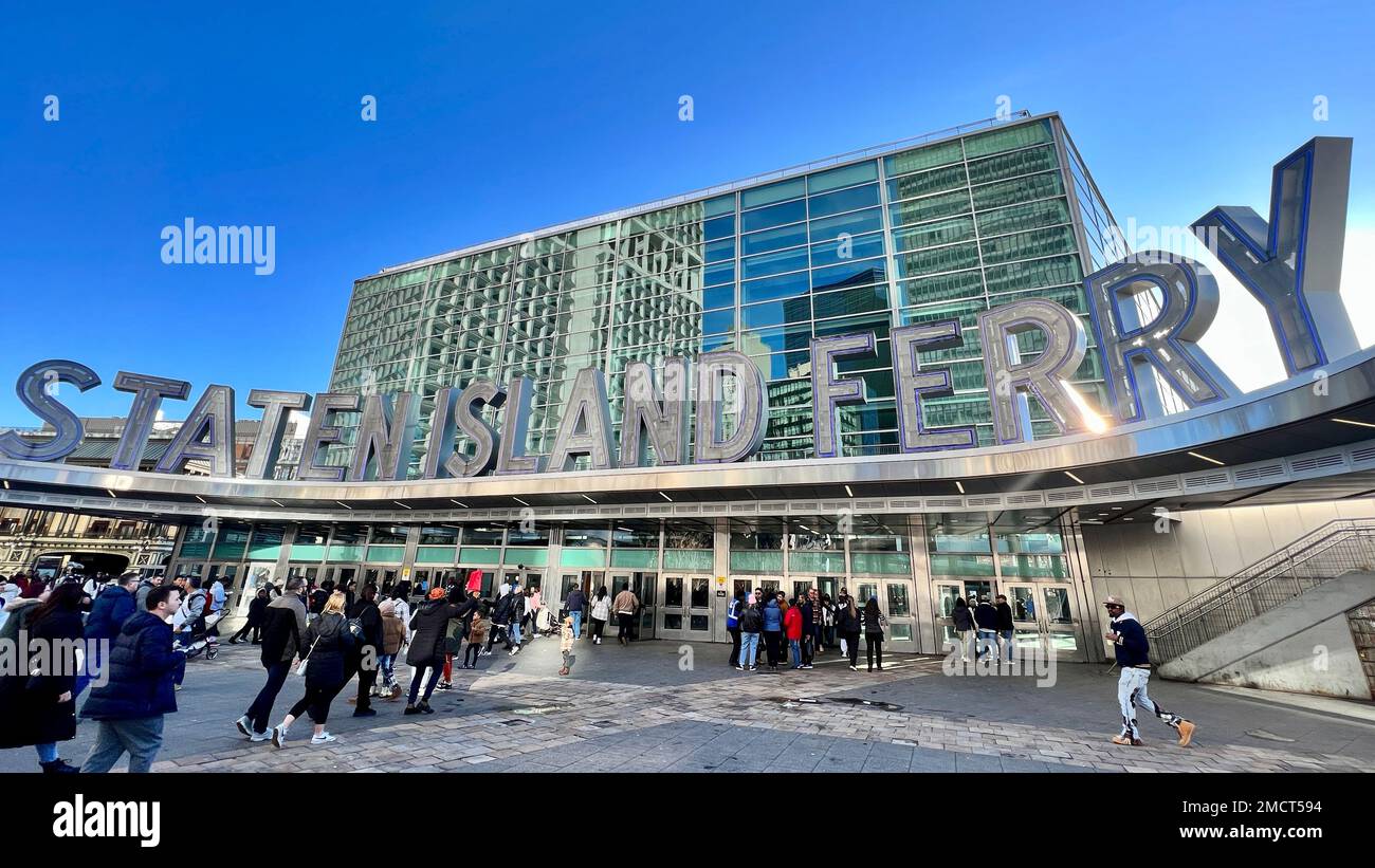 The Staten Island Ferry terminal in Lower Manhattan in the daylight ...