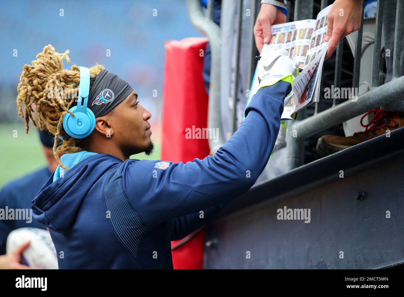 Tennessee Titans cornerback Buster Skrine (38) signs an autograph prior ...