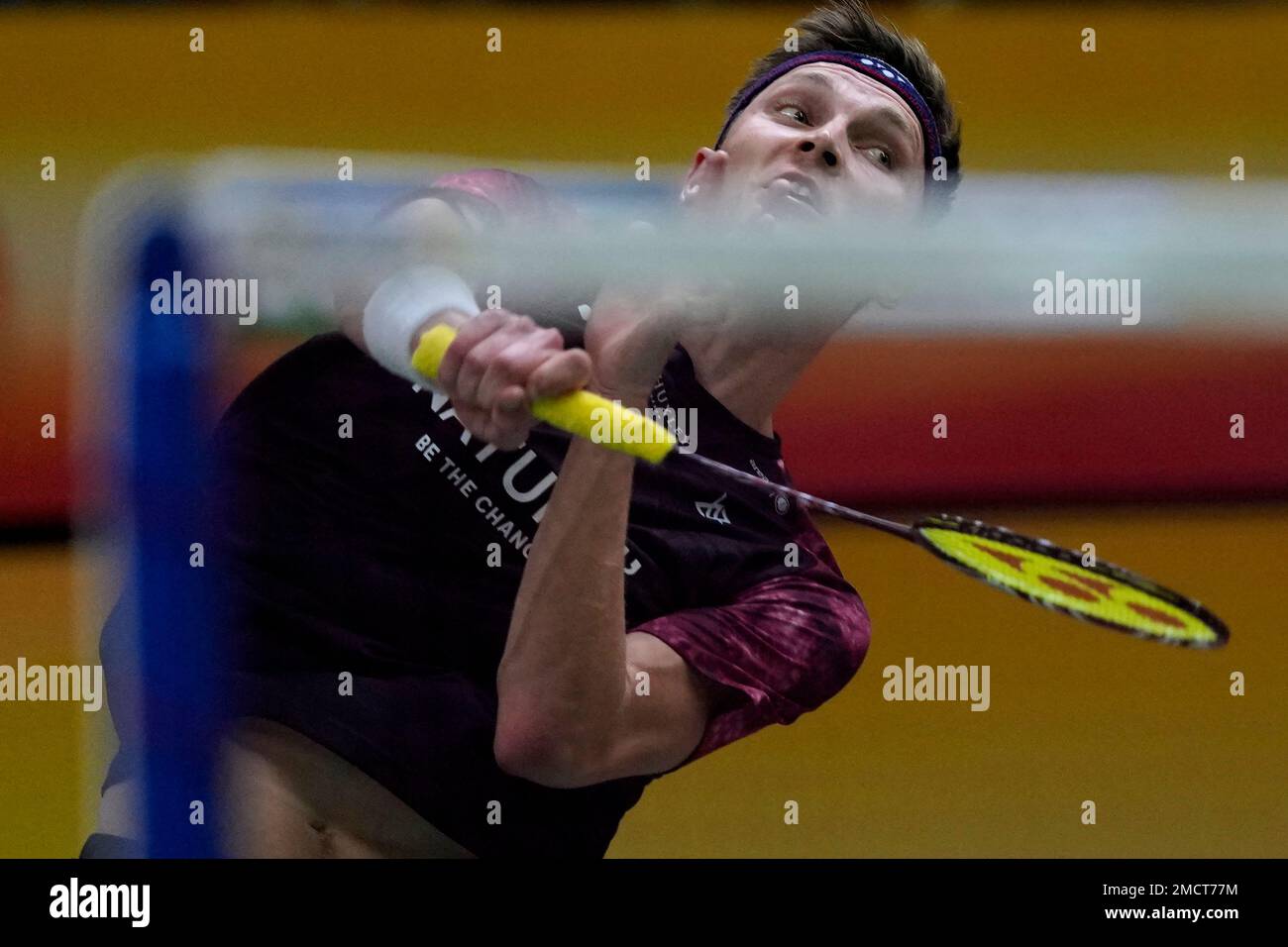 Denmark's Viktor Axelsen competes against Thailand's Kunlavut Vitidsarn ...