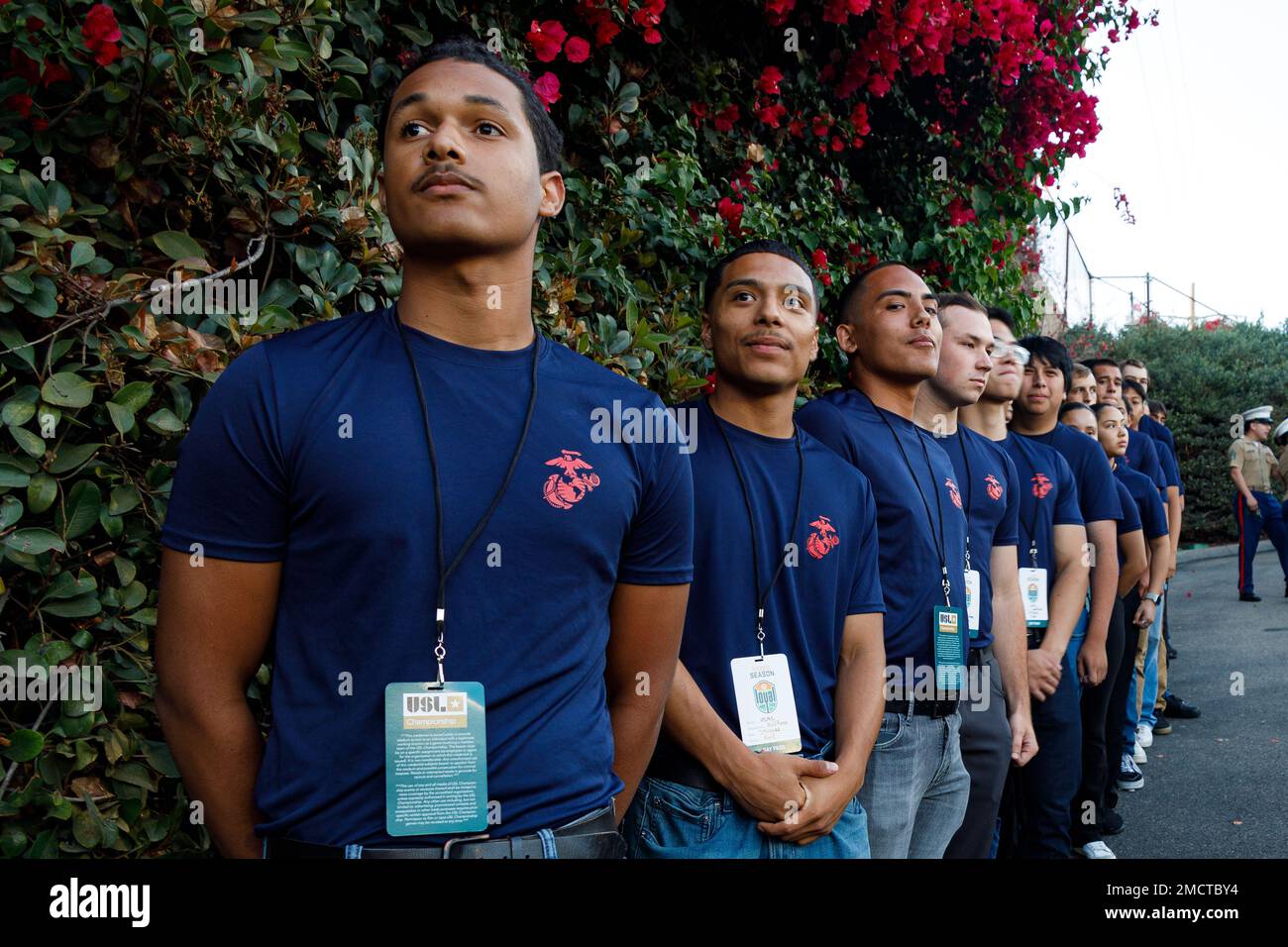 Future Marines with Recruiting Station San Diego take the Oath of Enlistment during a soccer ...