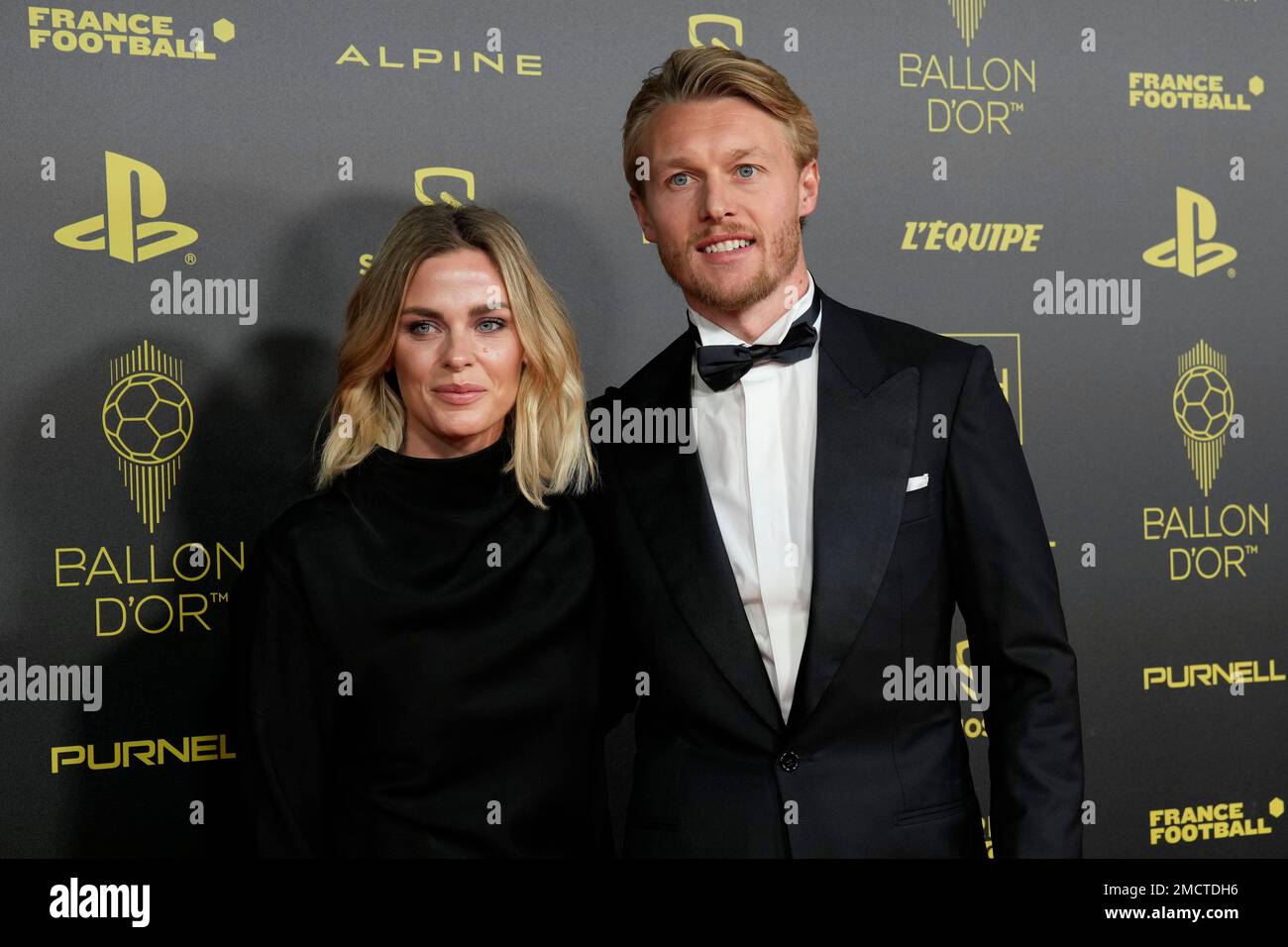 Danish international Simon Kjaer and his wife Elina Gollert arrive for ...