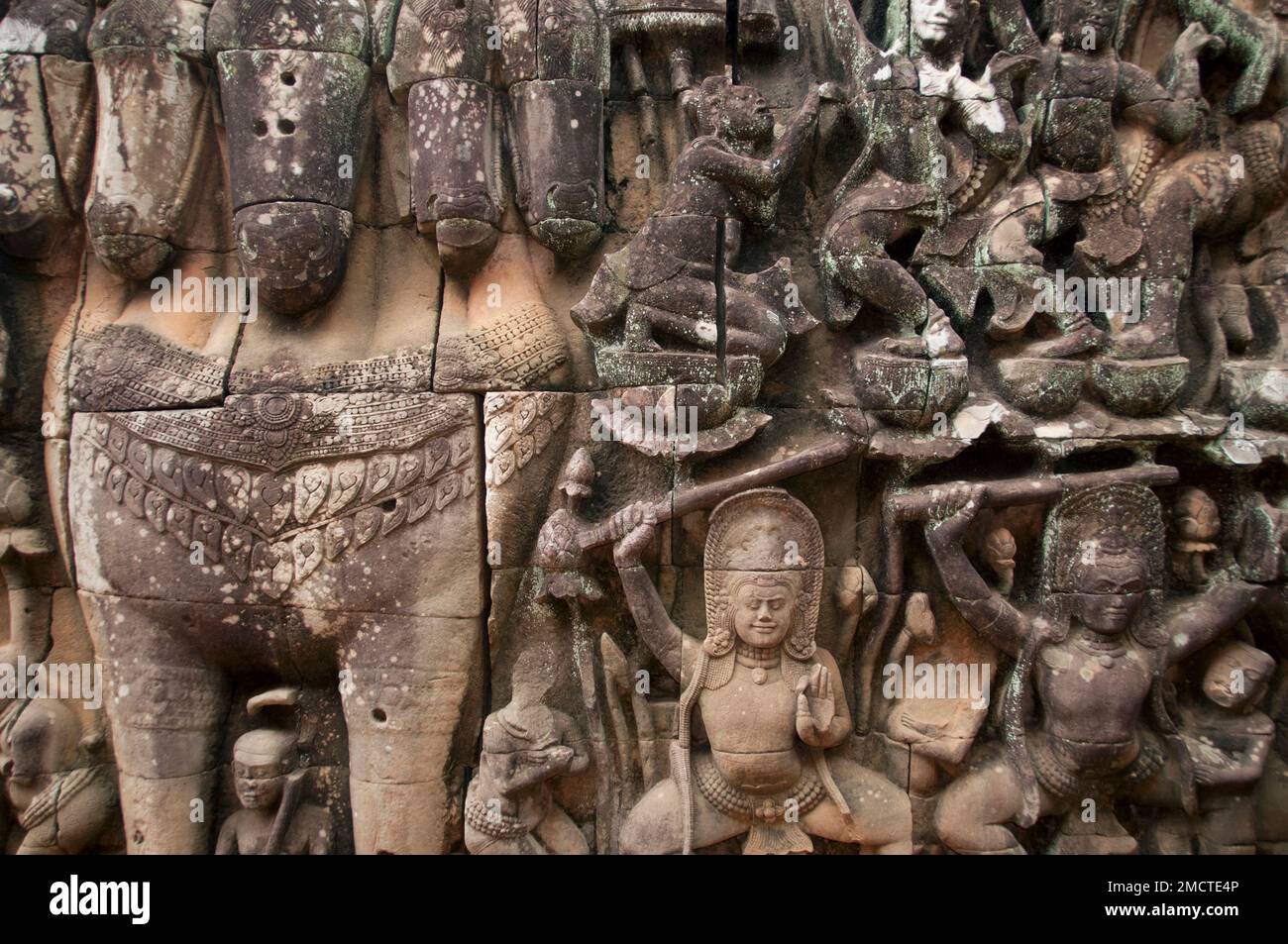 Bas-relief of 5-headed horse and warriors, Terrace of the Leper King ...
