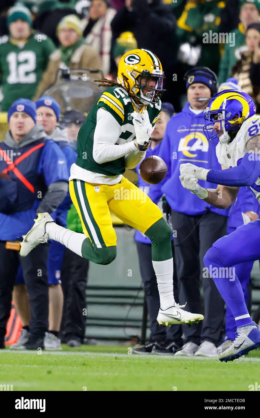 Green Bay Packers cornerback Eric Stokes (21) defends during an NFL ...