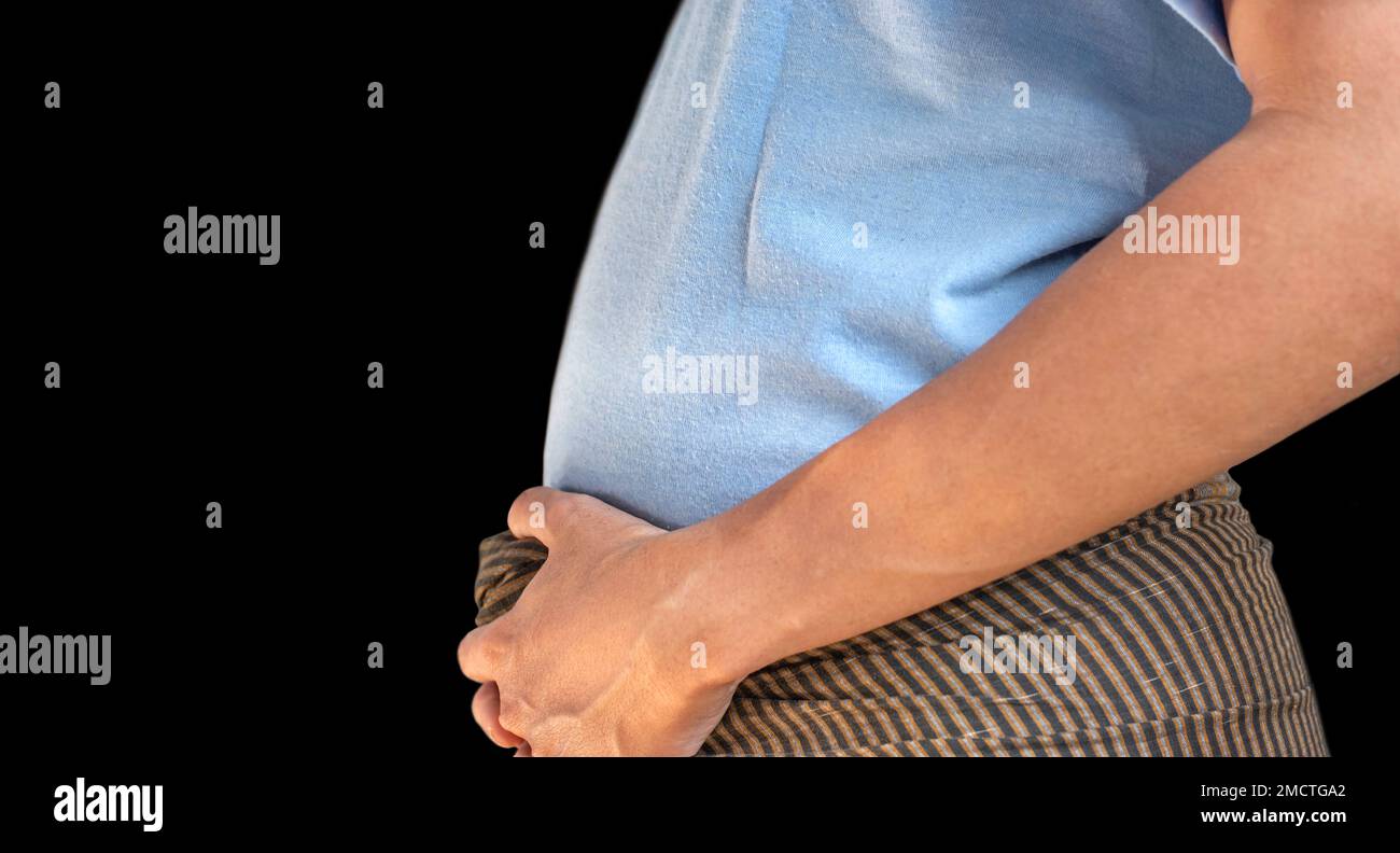 Abdomen of Southeast Asian man. Concept of central obesity, belly fat ...