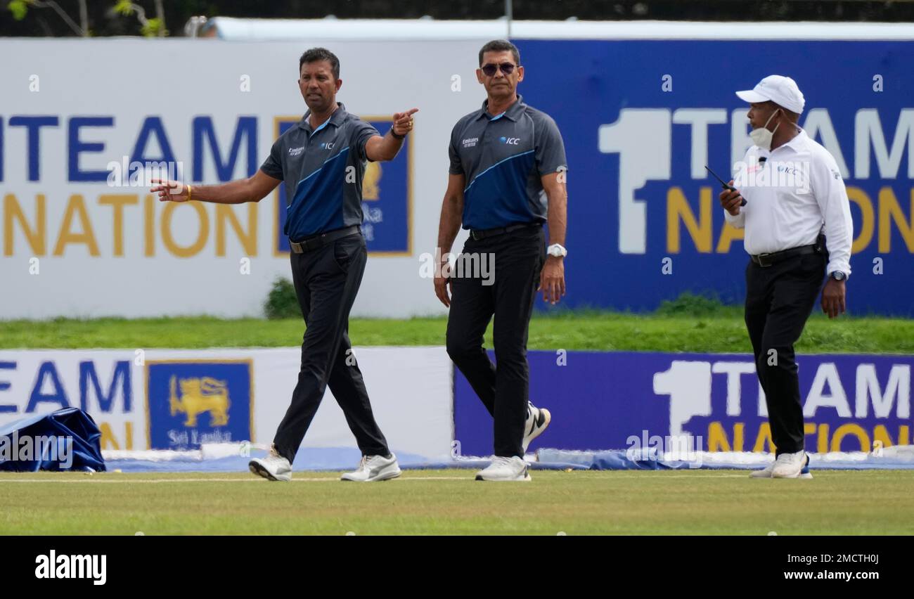 Sri Lankan umpires Kumar Dharmasena, left, Ruchira Palliyaguruge ...