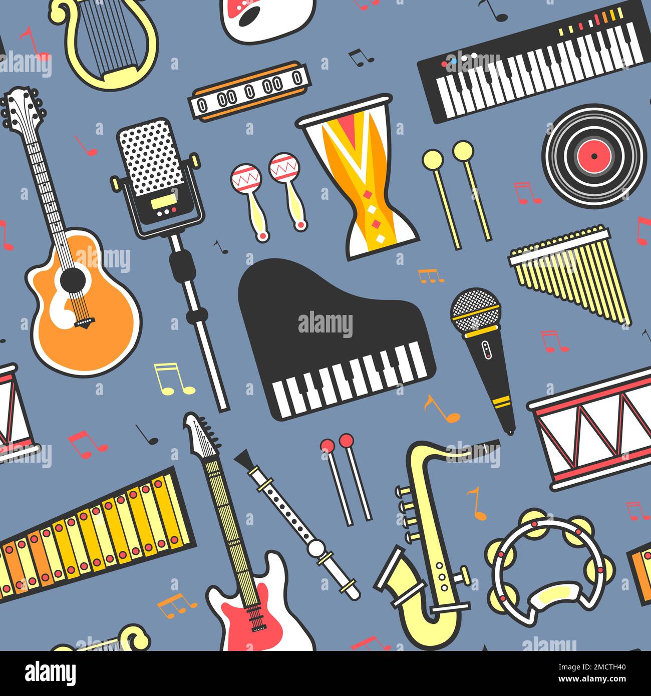 Music concert musical instruments seamless pattern art Stock Vector ...
