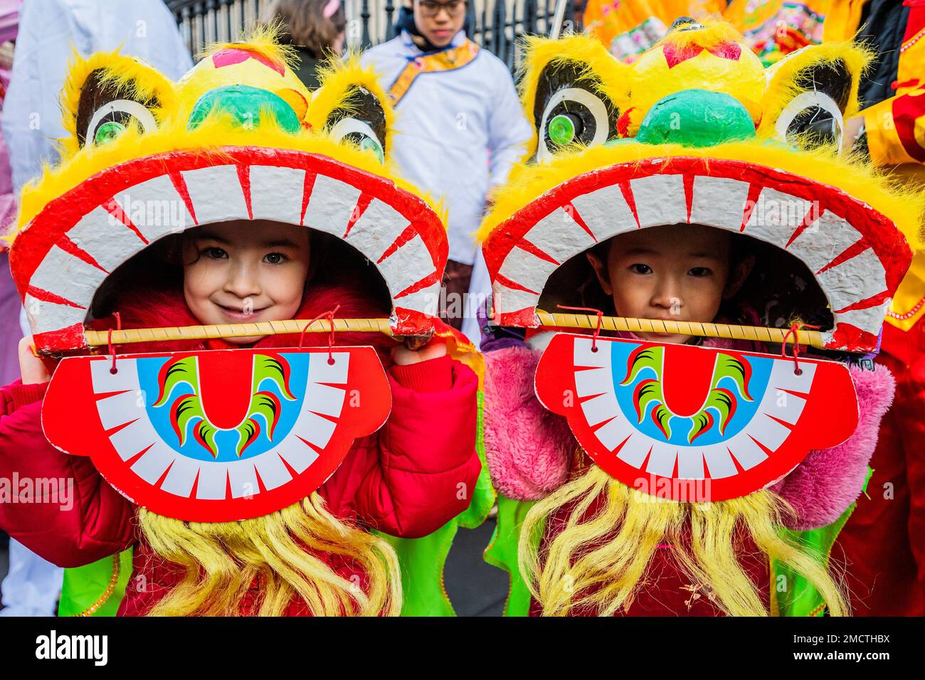 London, UK. 22nd Jan, 2023. The annual parade led by drogon and lion dancers and the occassional ...