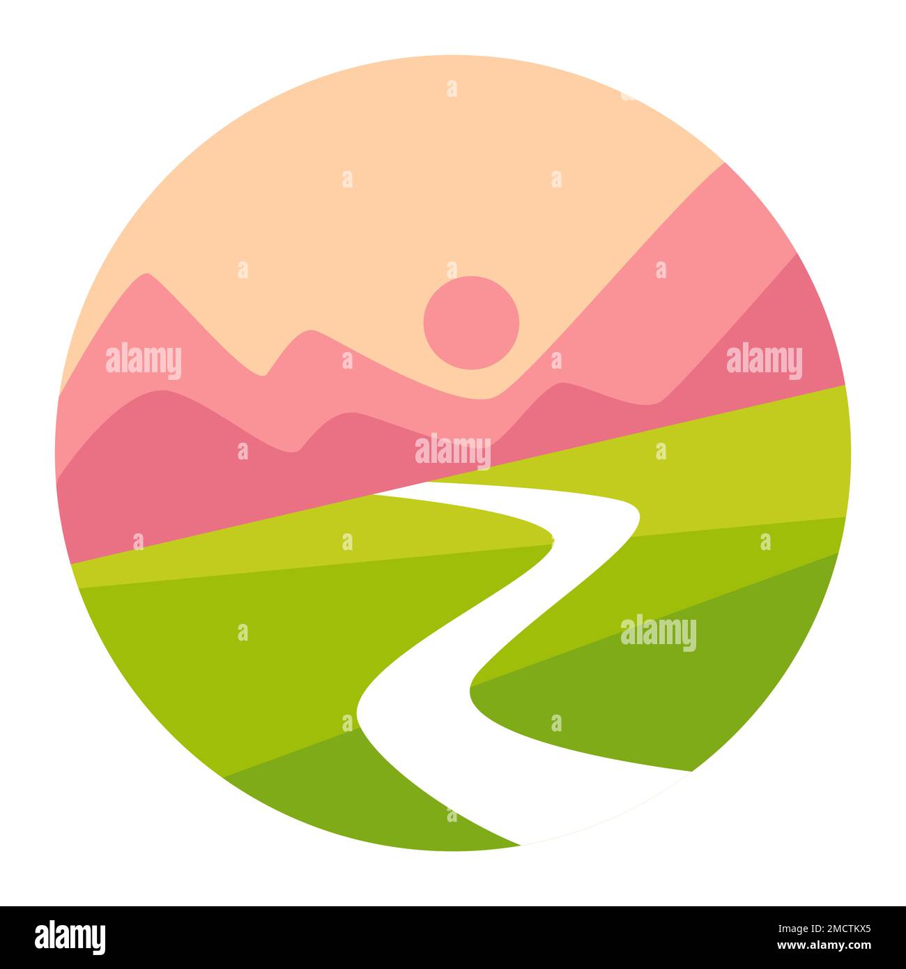 Sunset mountains and valley isolated icon corporate identity Stock ...