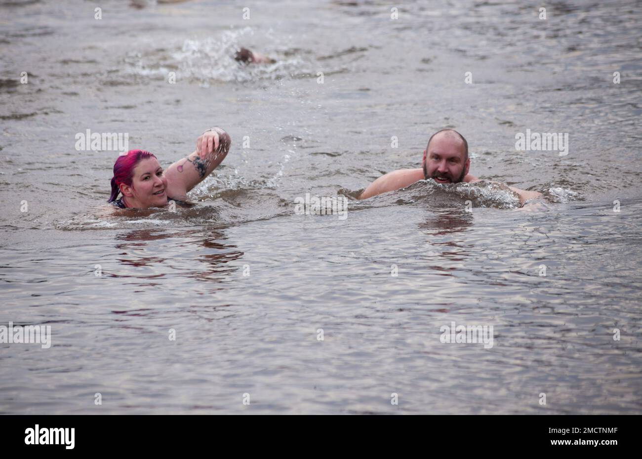 New Year's Day swim, at Rhu Marina, Scotland Stock Photo - Alamy