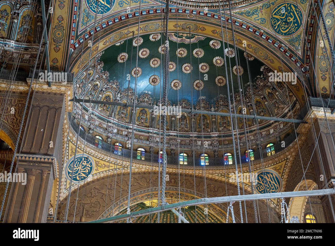 Colorful interior of the dome in the Muhammad Ali Mosque in the Cairo ...