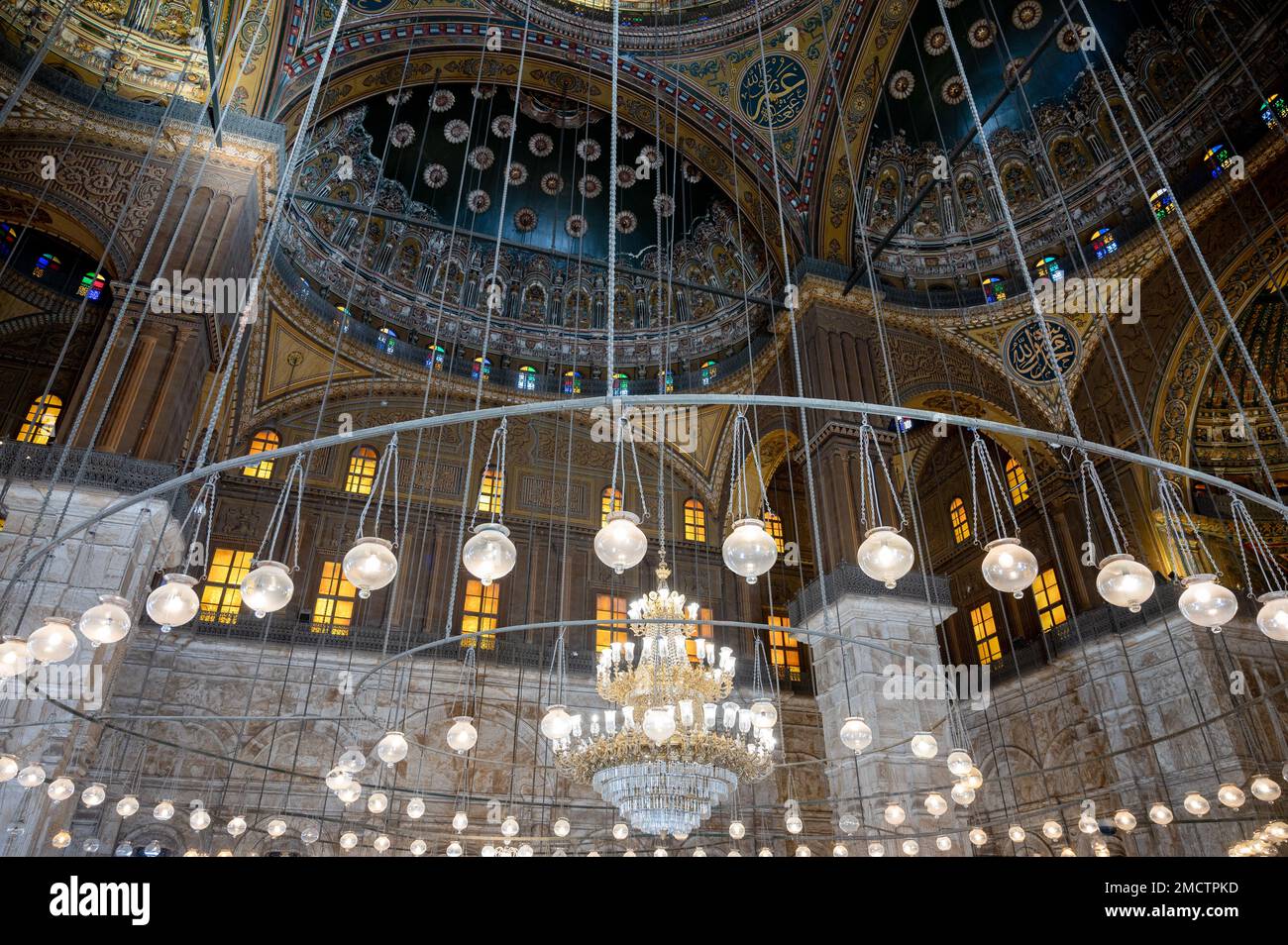 Colorful interior of the dome in the Muhammad Ali Mosque in the Cairo ...