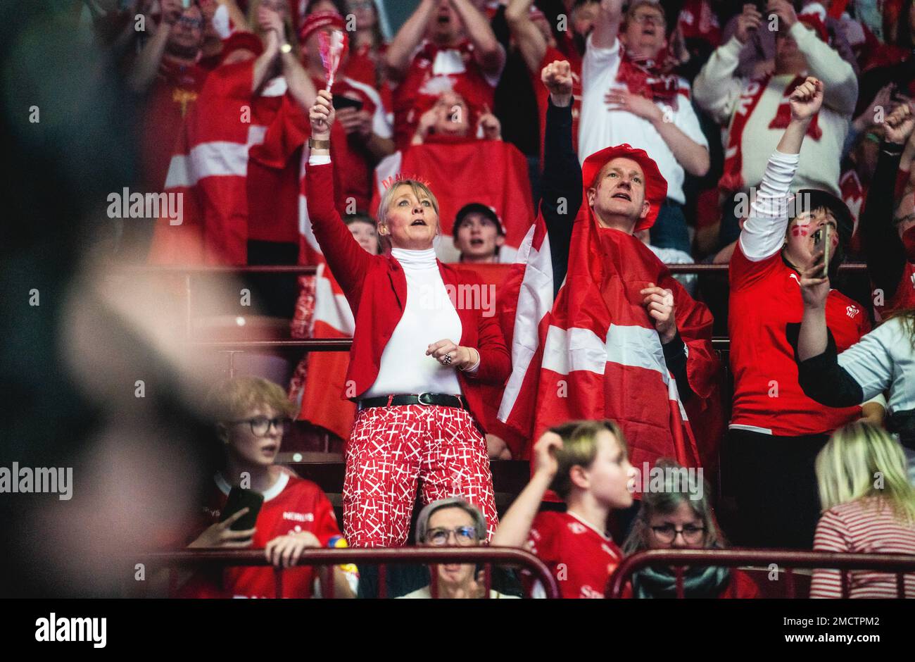 Malmo, Sweden. 21st Jan, 2023. Handball fans of Denmark seen on the ...
