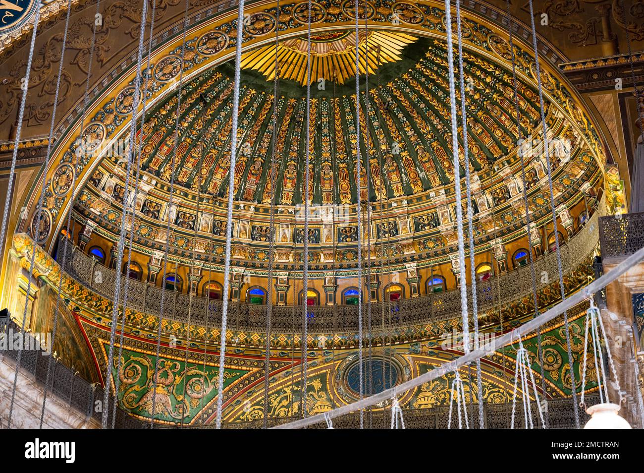 Colorful interior of the dome in the Muhammad Ali Mosque in the Cairo ...