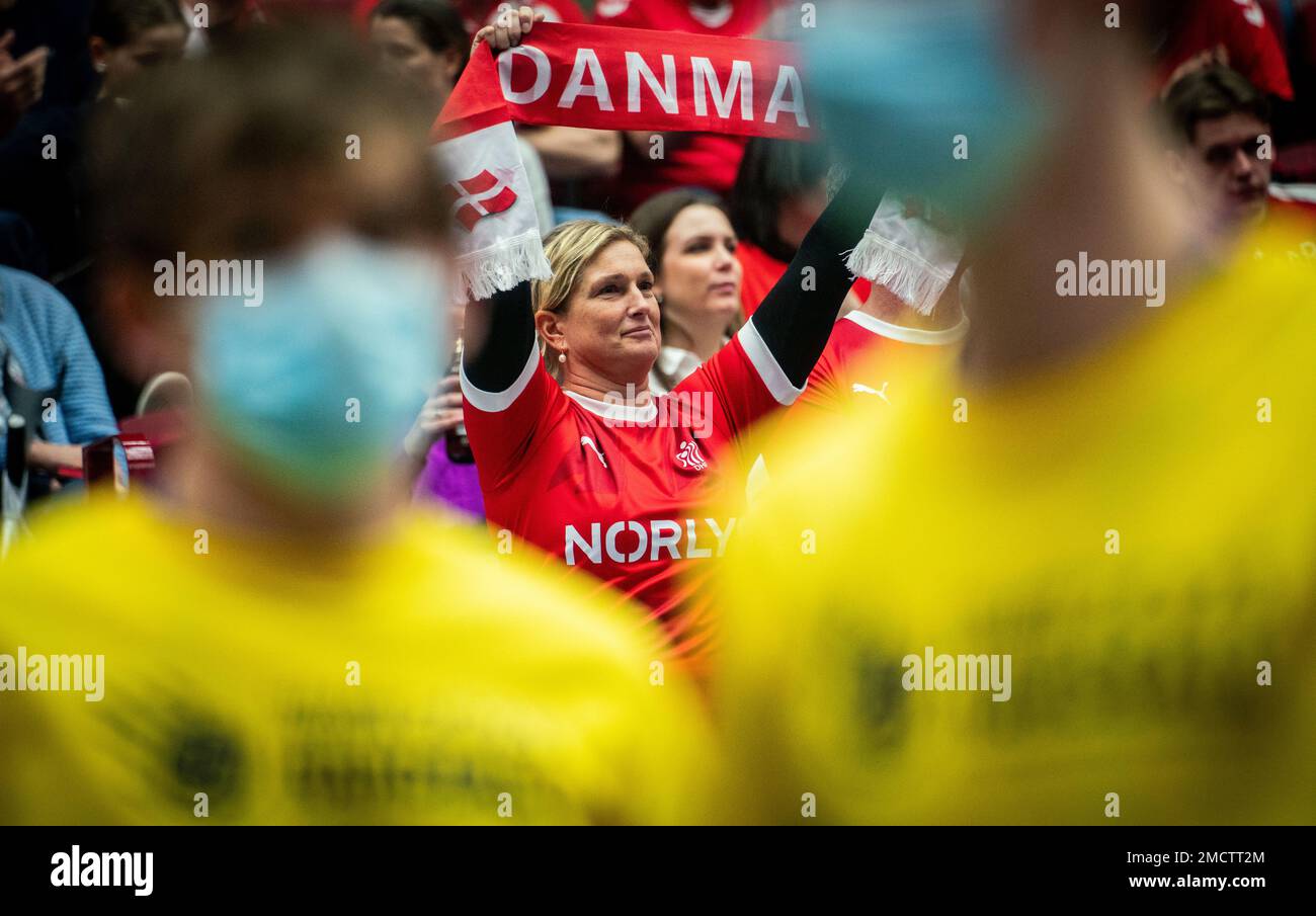Malmo, Sweden. 21st Jan, 2023. Handball fans of Denmark seen on the ...