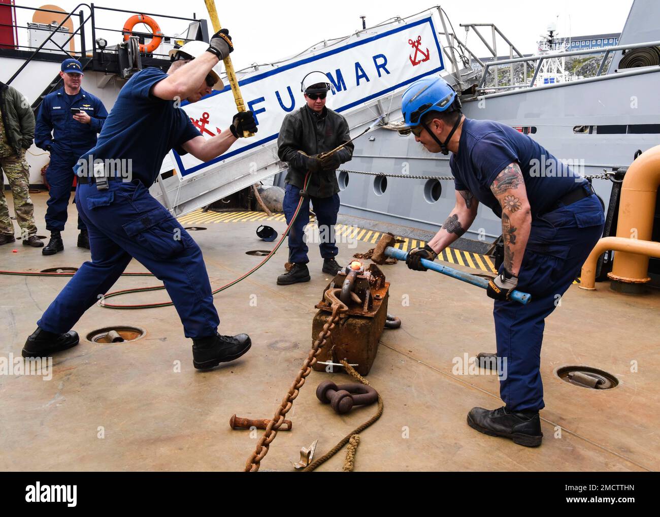 USCGC Oak (WLB 211) members Chief Warrant Officer Matt Fonville and ...