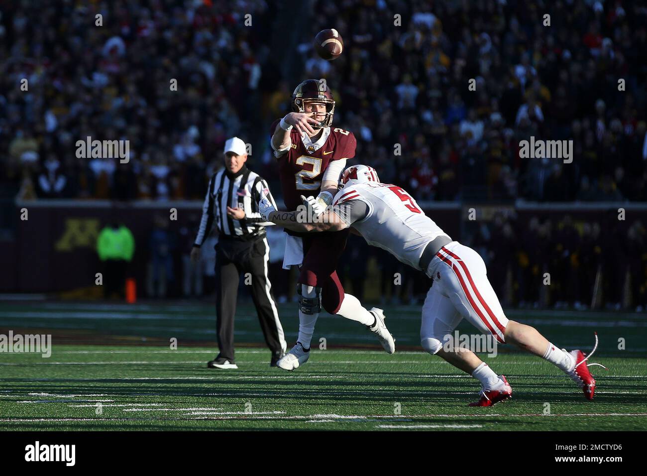 Minnesota quarterback Tanner Morgan (2) throws the ball during the ...