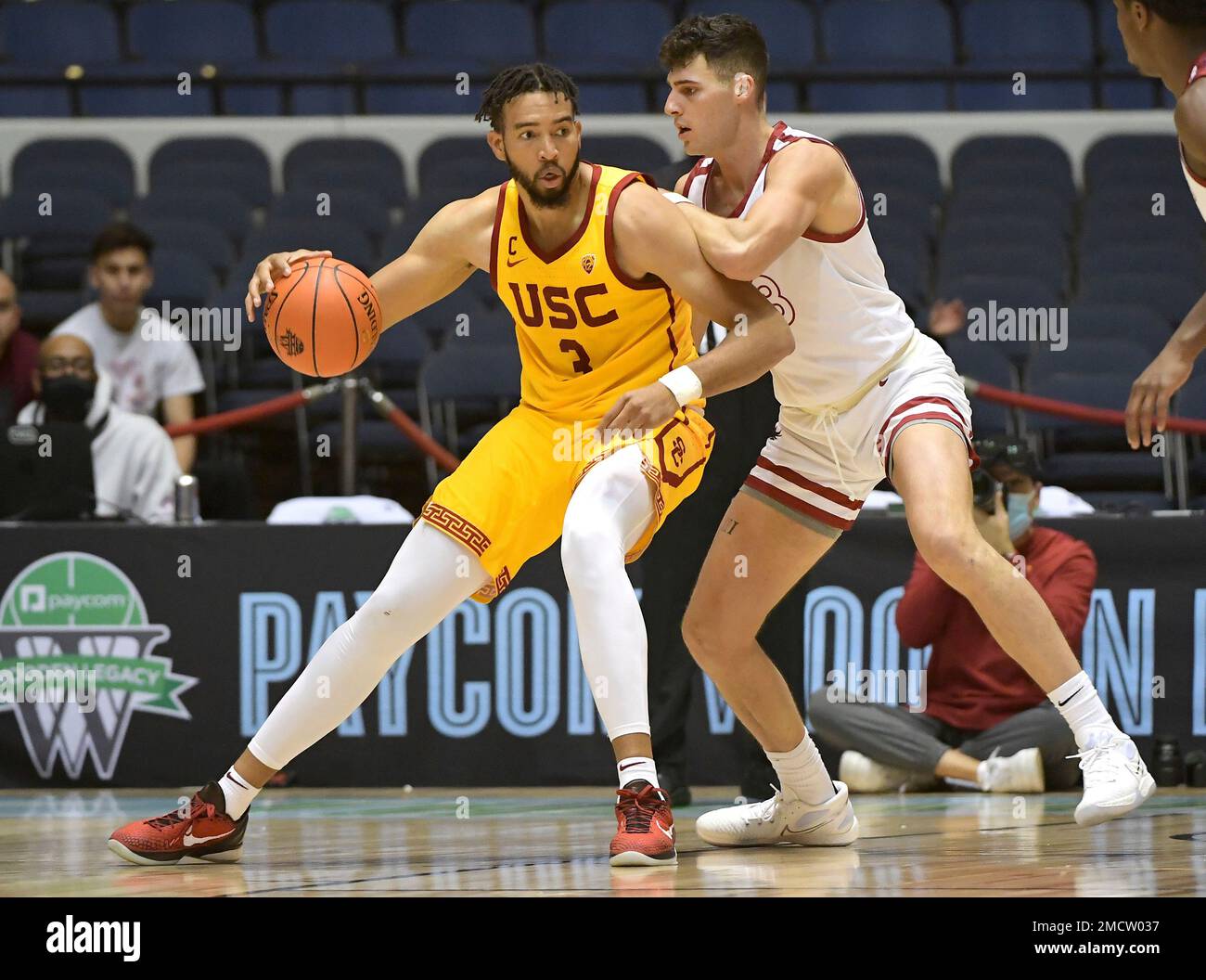 Southern California forward Isaiah Mobley is defended by Saint Joseph ...